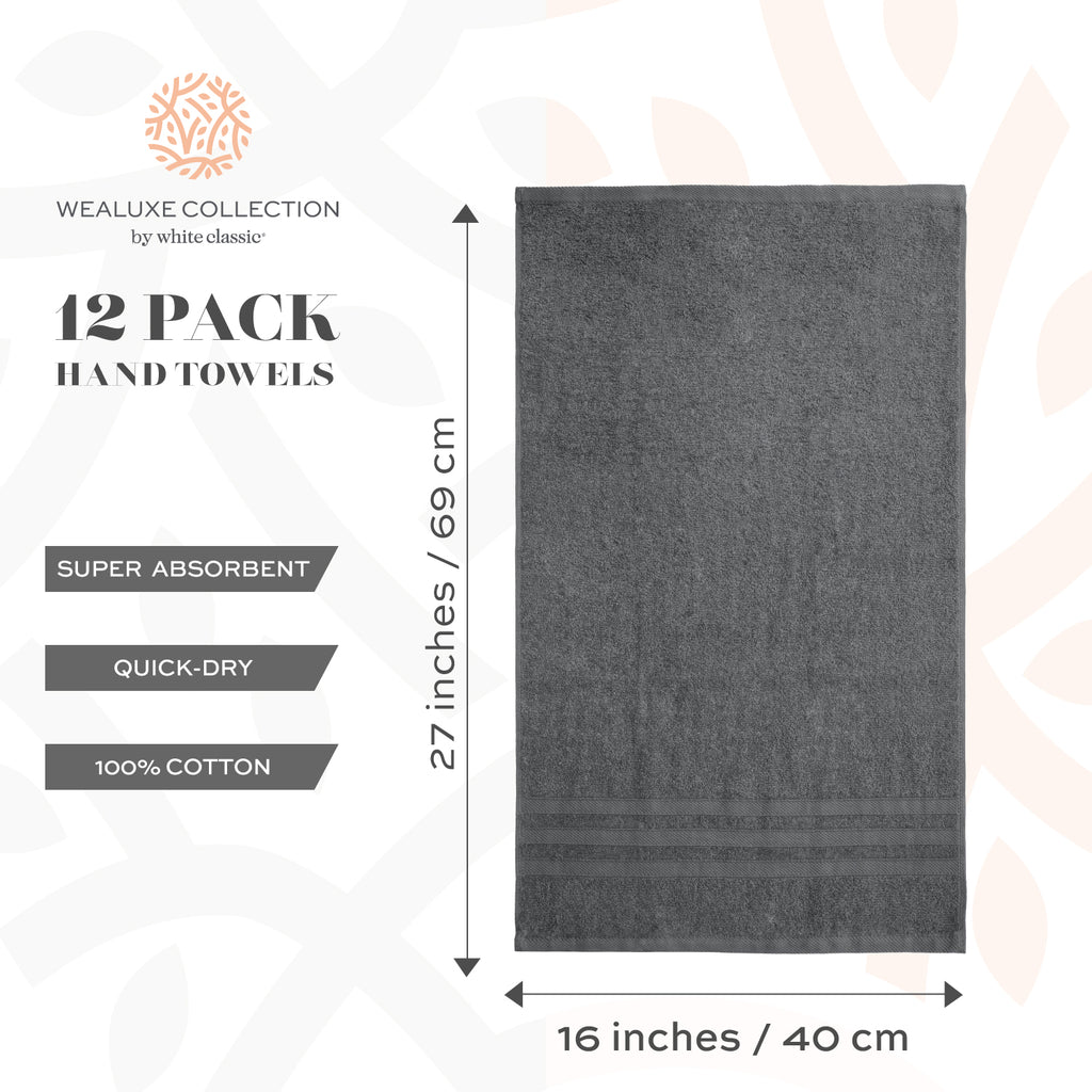 Wealuxe Home Collection Hand Towels | 16x27 | 12 Pack – WHITE CLASSIC