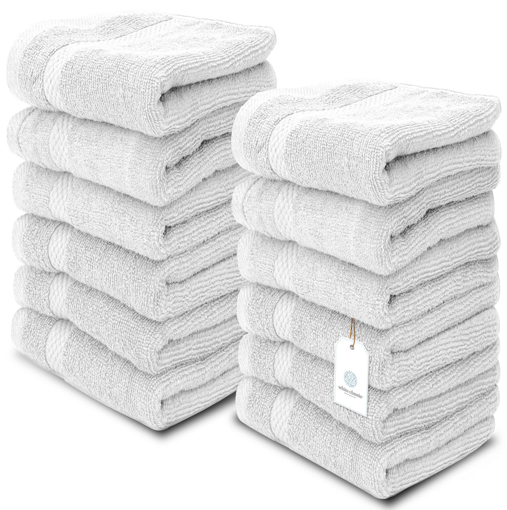 Hotel Collection Luxury Washcloths | 13x13 | 12 Pack – WHITE CLASSIC